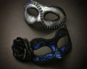 Blue and Black Lace Masquerade Mask Blue Venetian Mask With - Etsy Canada