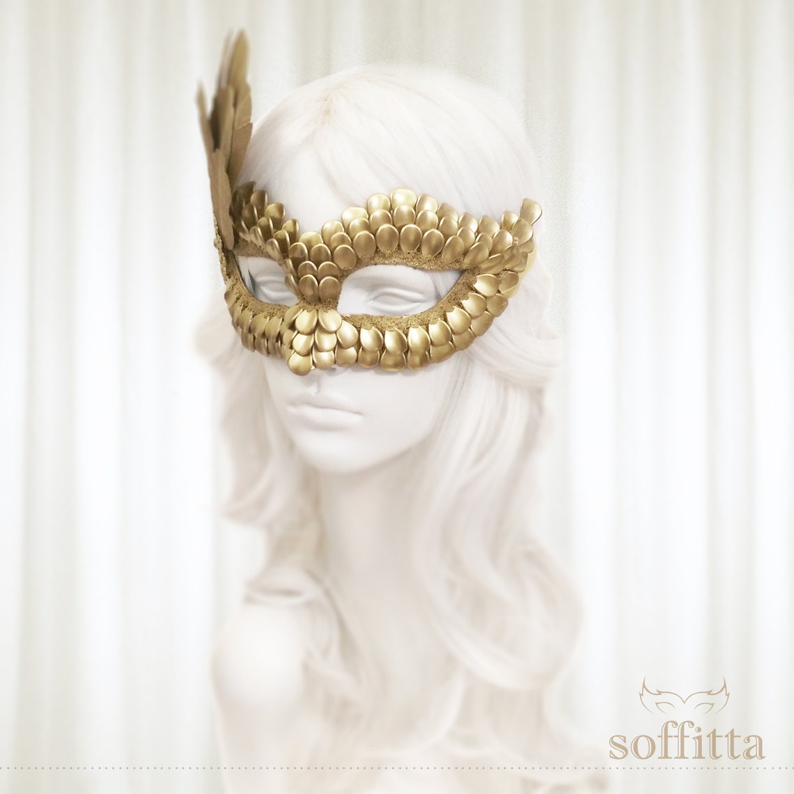 Gold Masquerade Mask With Dragon Scales & Feathers Metallic - Etsy