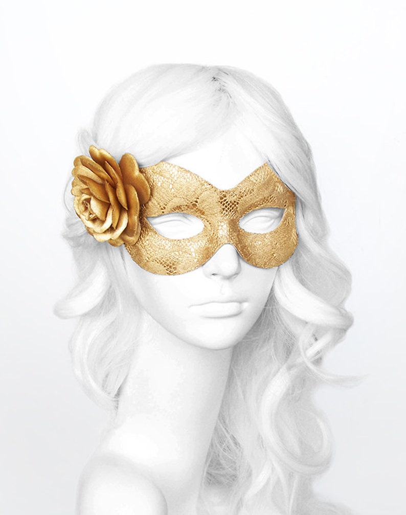 Gold Lace Masquerade Mask With Rose Lace Covered Venetian - Etsy