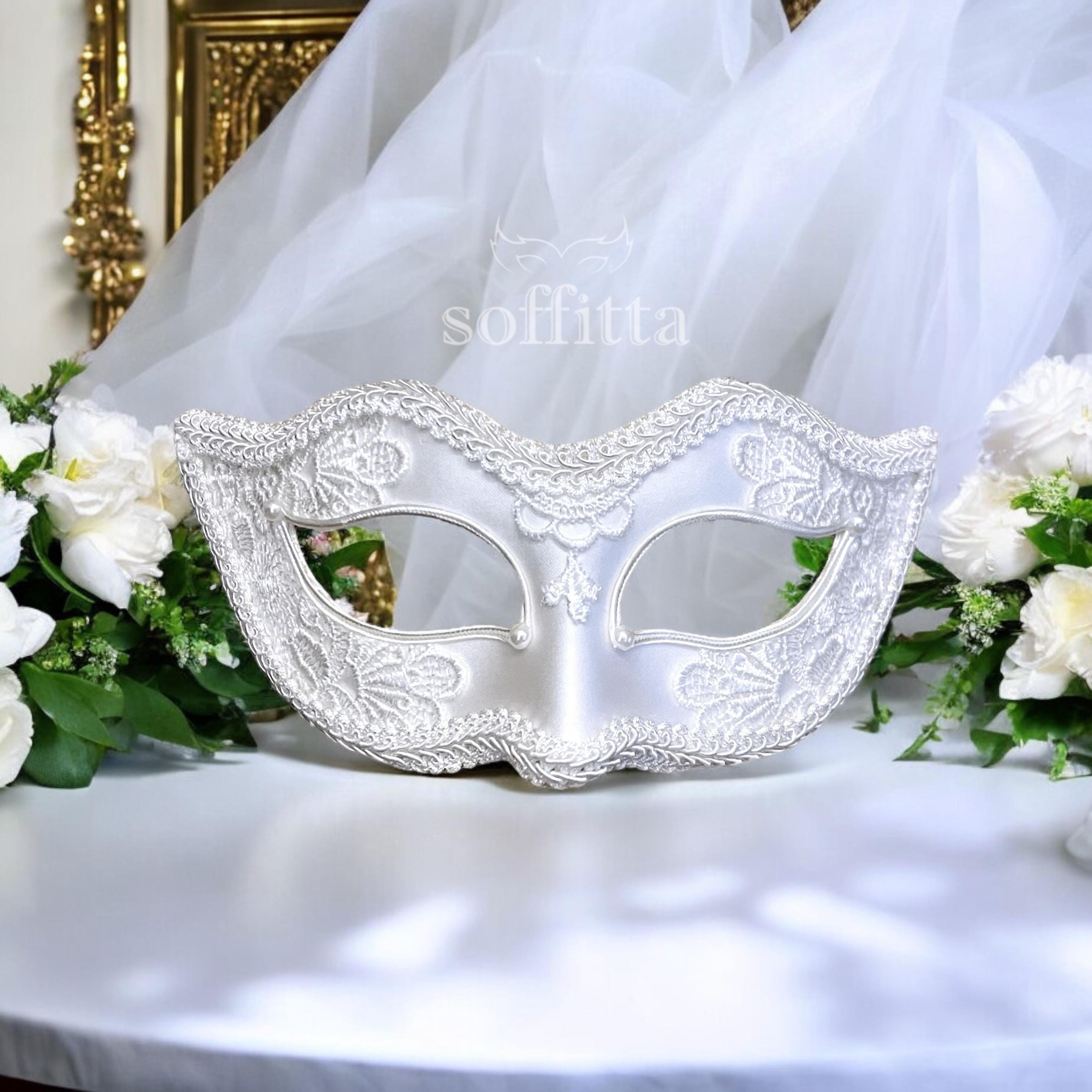 White Masquerade Mask With Lace Venetian Style Halloween Mask Embellished With Lace For Masquerade Ball Prom Wedding