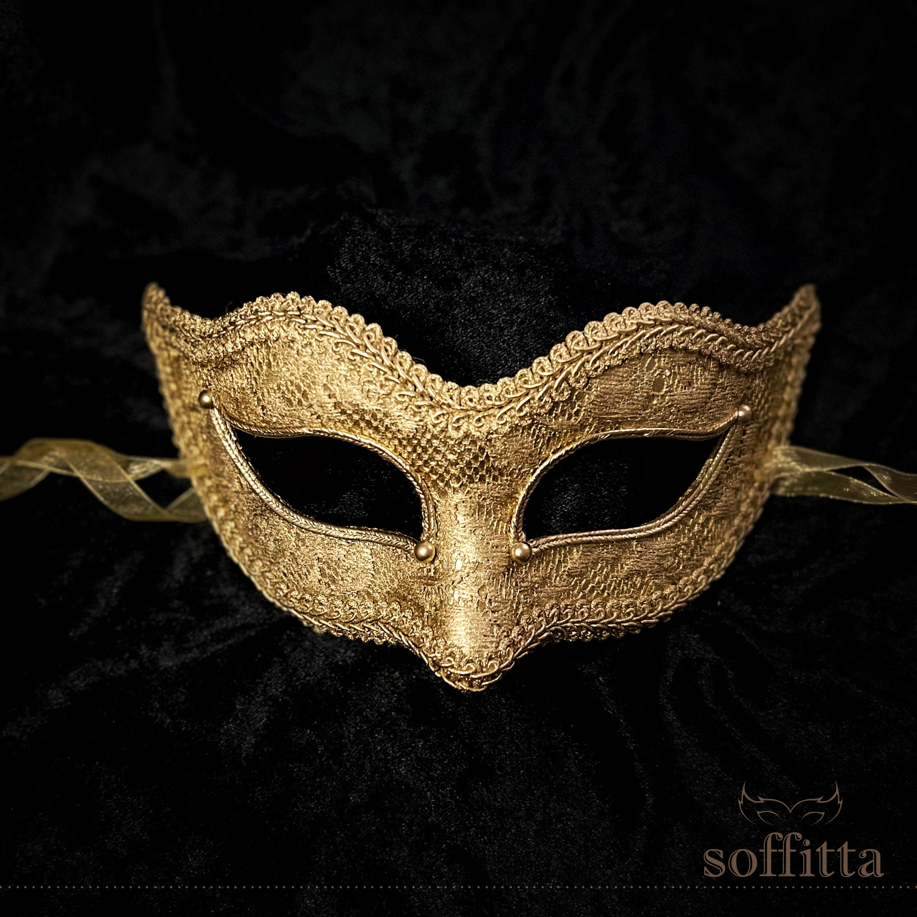 Gold Lace Covered Masquerade Mask - Venetian Style Gold Halloween Mask ...