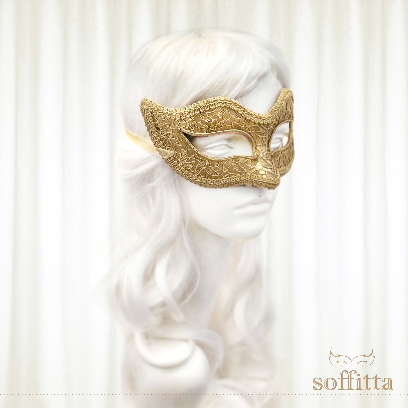 Gold Lace Covered Masquerade Mask Venetian Style Gold | Etsy