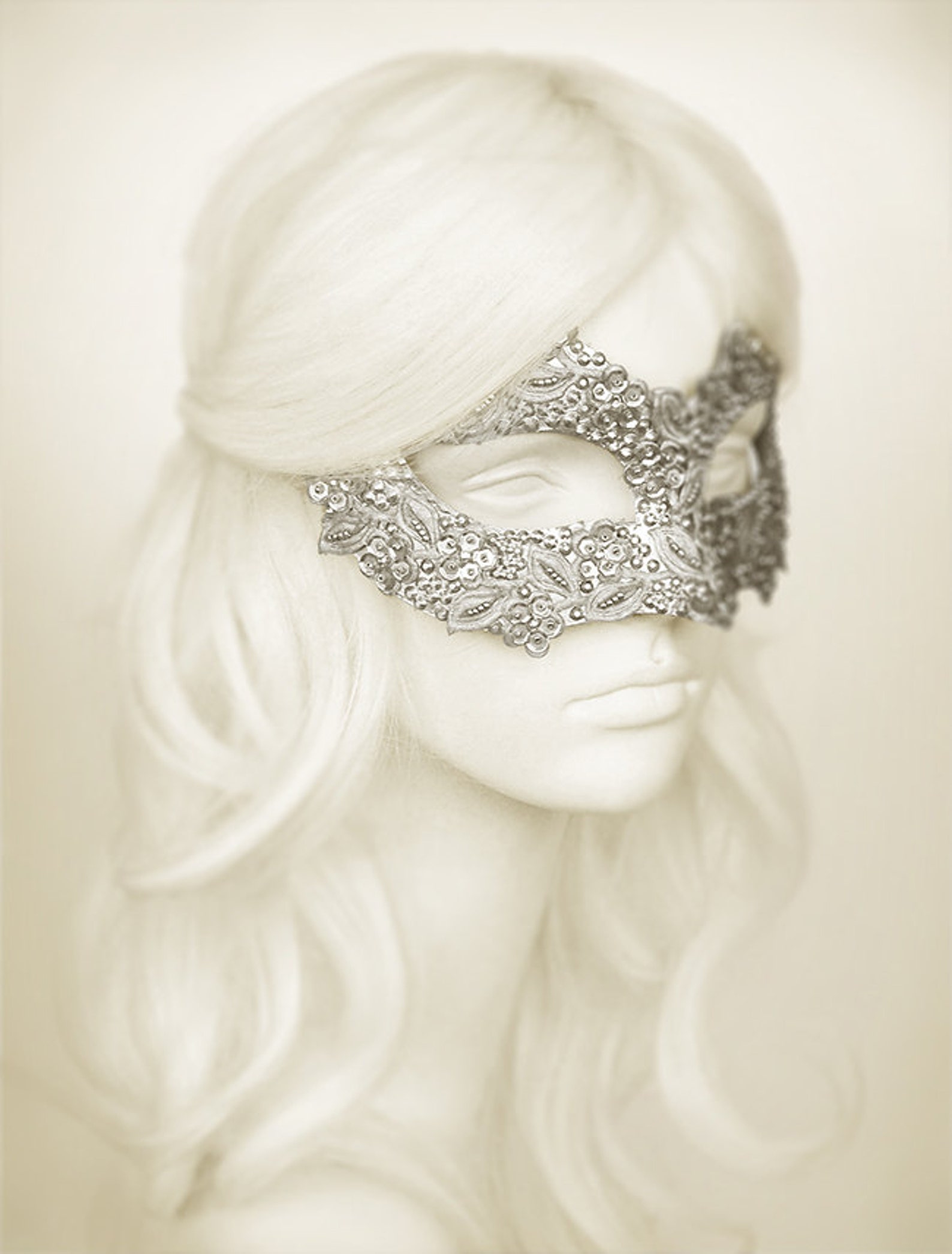 Sequined Silver Masquerade Mask With Rhinestones and Embroidery ...