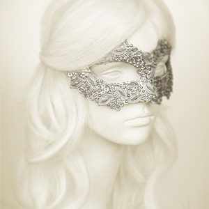 Sequined Silver Masquerade Mask With Rhinestones and Embroidery ...