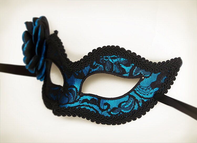 Blue and Black Lace Masquerade Mask - Blue Venetian Mask With Black ...