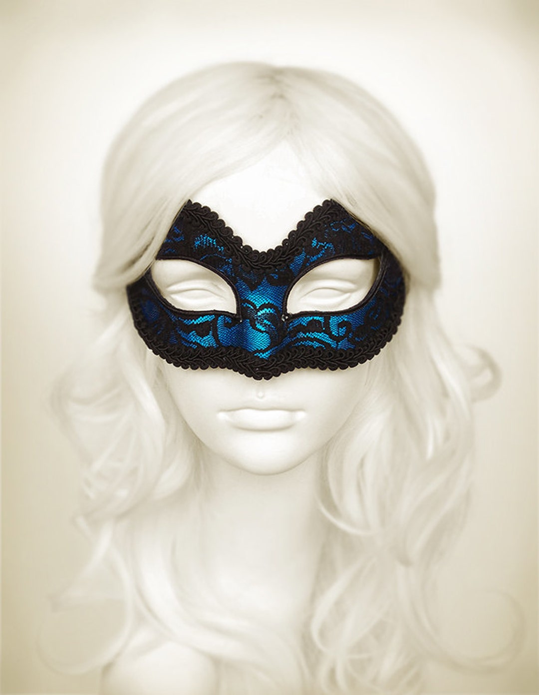 Metallic Blue and Black Lace Masquerade Mask - Blue Venetian Mask ...