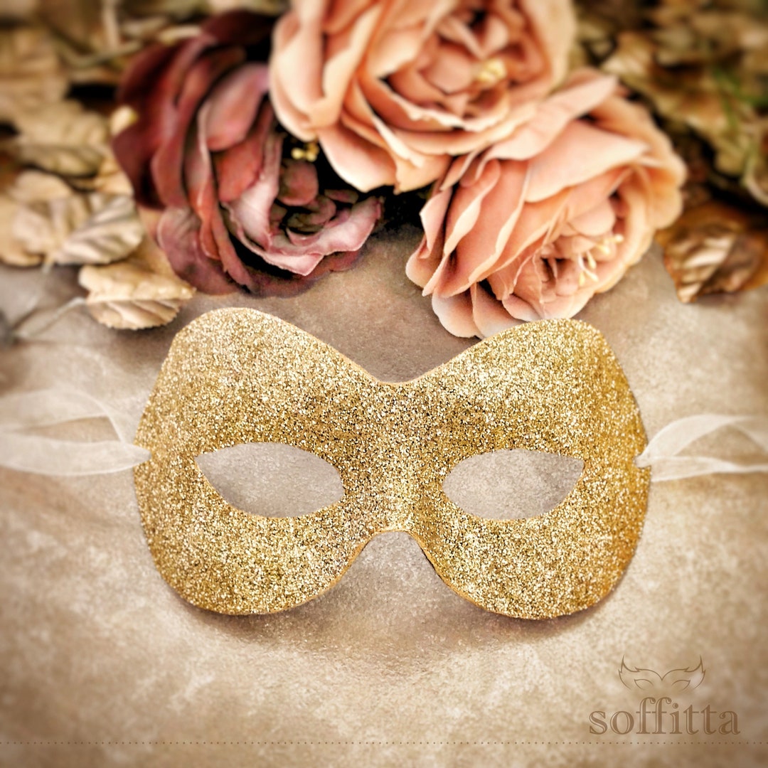 Glitter Gold Masquerade Mask - Shimmering Gold Venetian Style Halloween ...