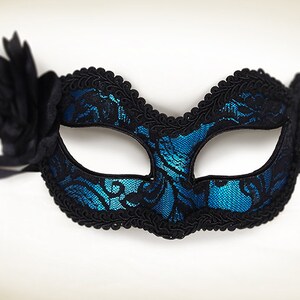 Blue and Black Lace Masquerade Mask - Blue Venetian Mask With Black ...