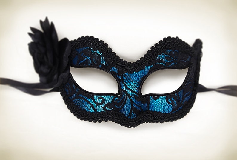 Blue and Black Lace Masquerade Mask Blue Venetian Mask With - Etsy