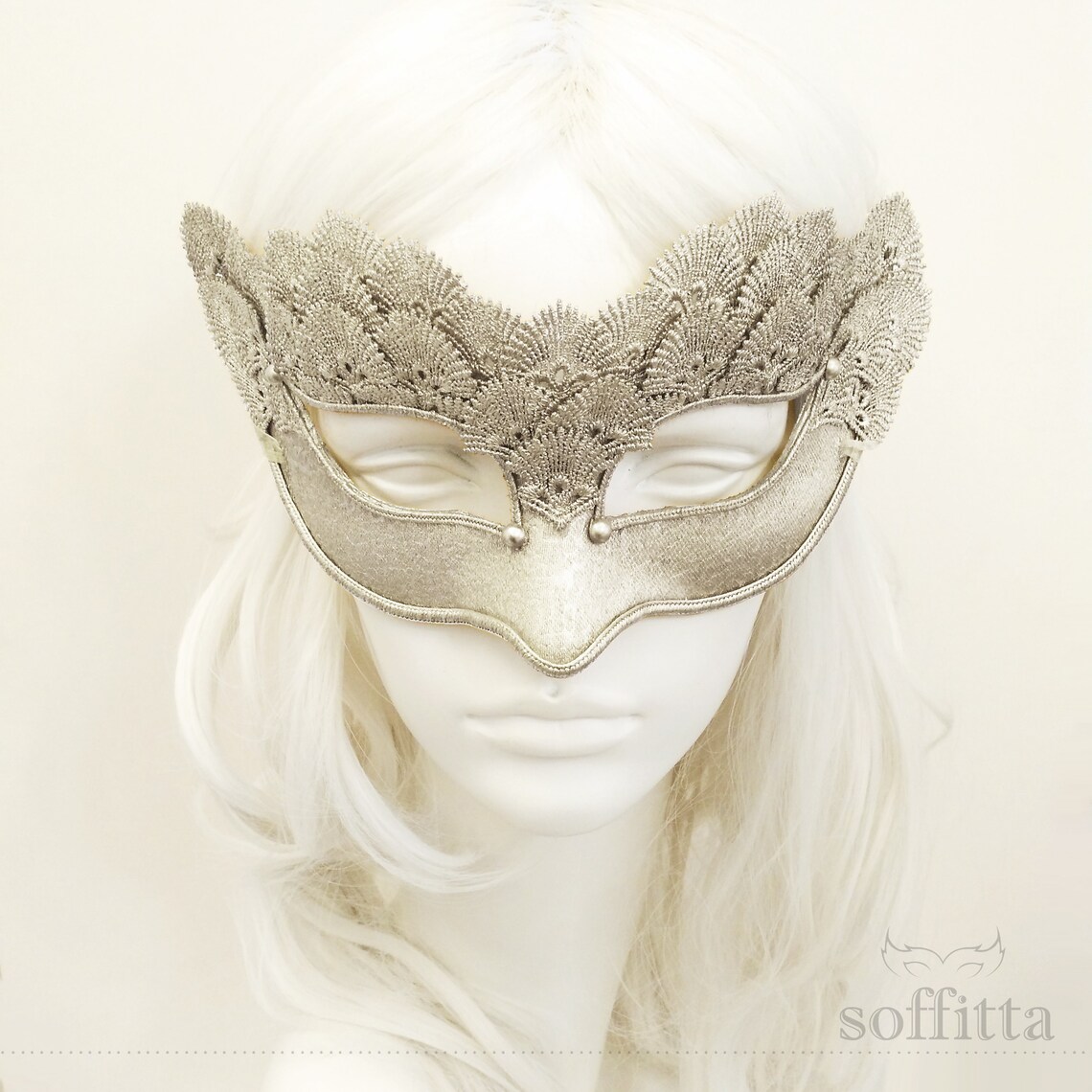 Pure Silver Lace Masquerade Mask With Brocade Fabric - Etsy