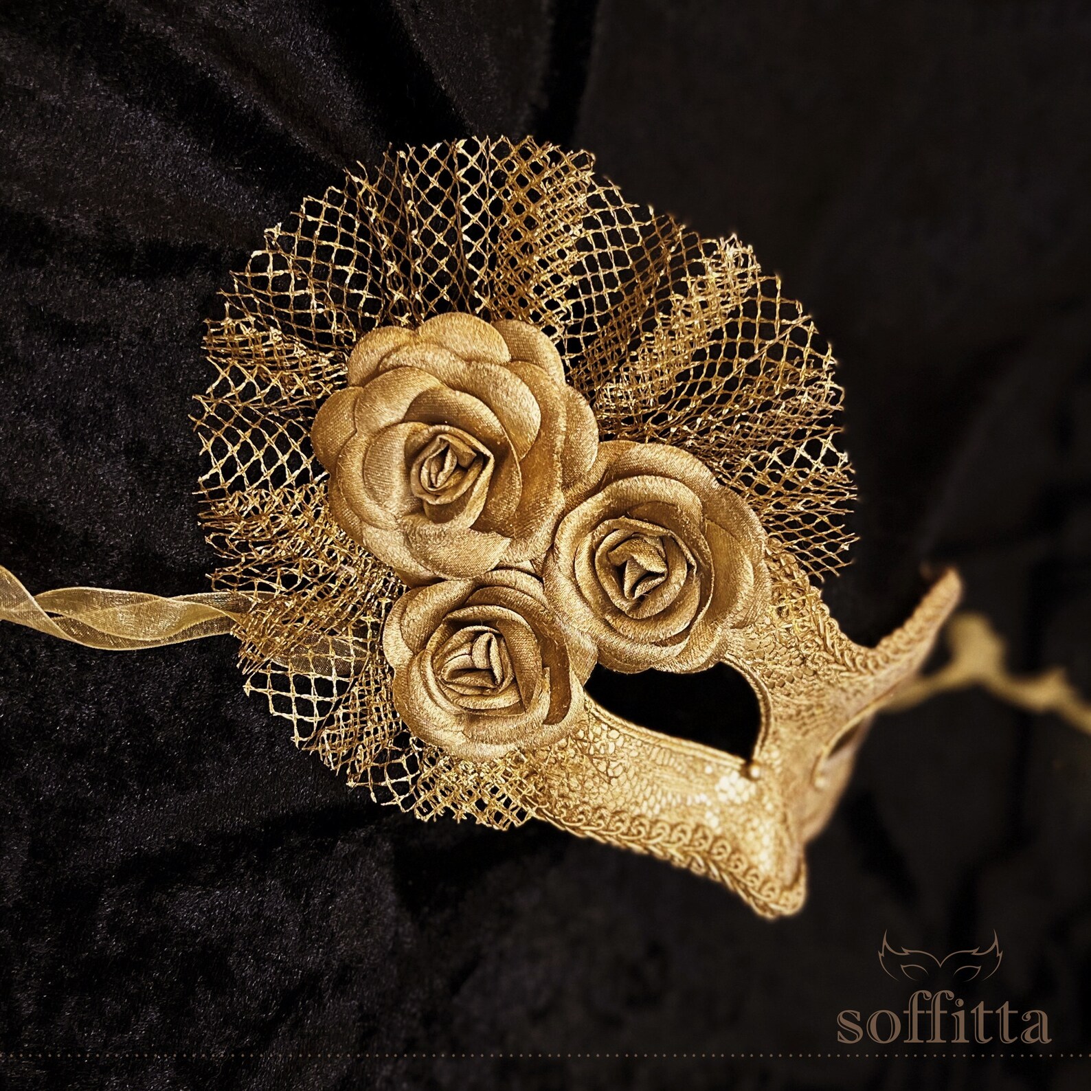 Metallic Gold Masquerade Mask With Fabric Roses Lace Covered - Etsy