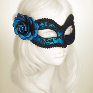 Blue and Black Lace Masquerade Mask - Blue Venetian Mask With Black ...