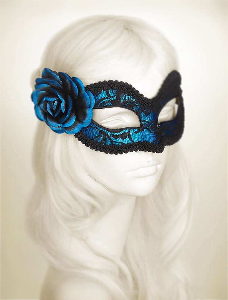 Blue and Black Lace Masquerade Mask - Blue Venetian Mask With Black ...