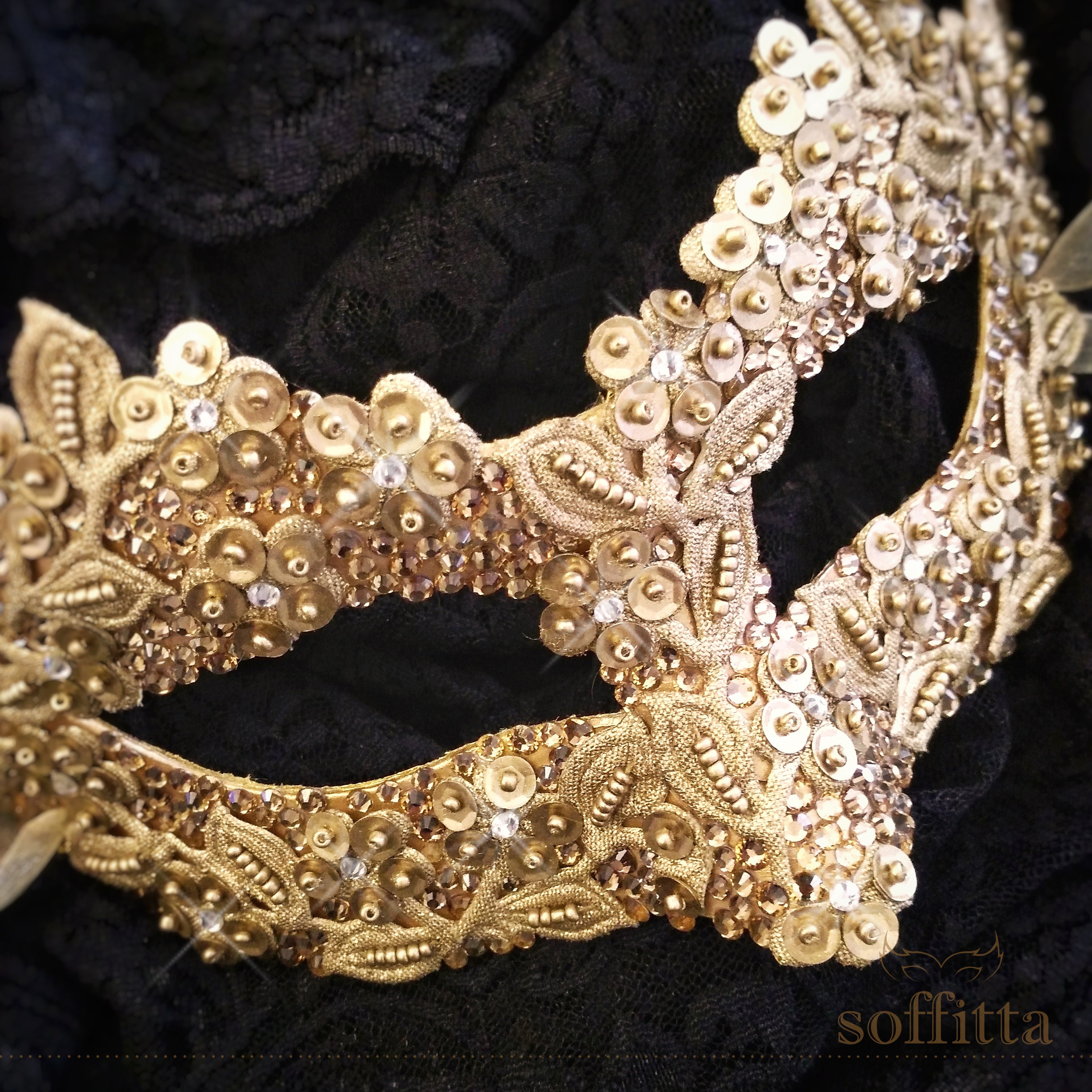 Sequined Gold Masquerade Mask With Rhinestones and Embroidery | Etsy ...