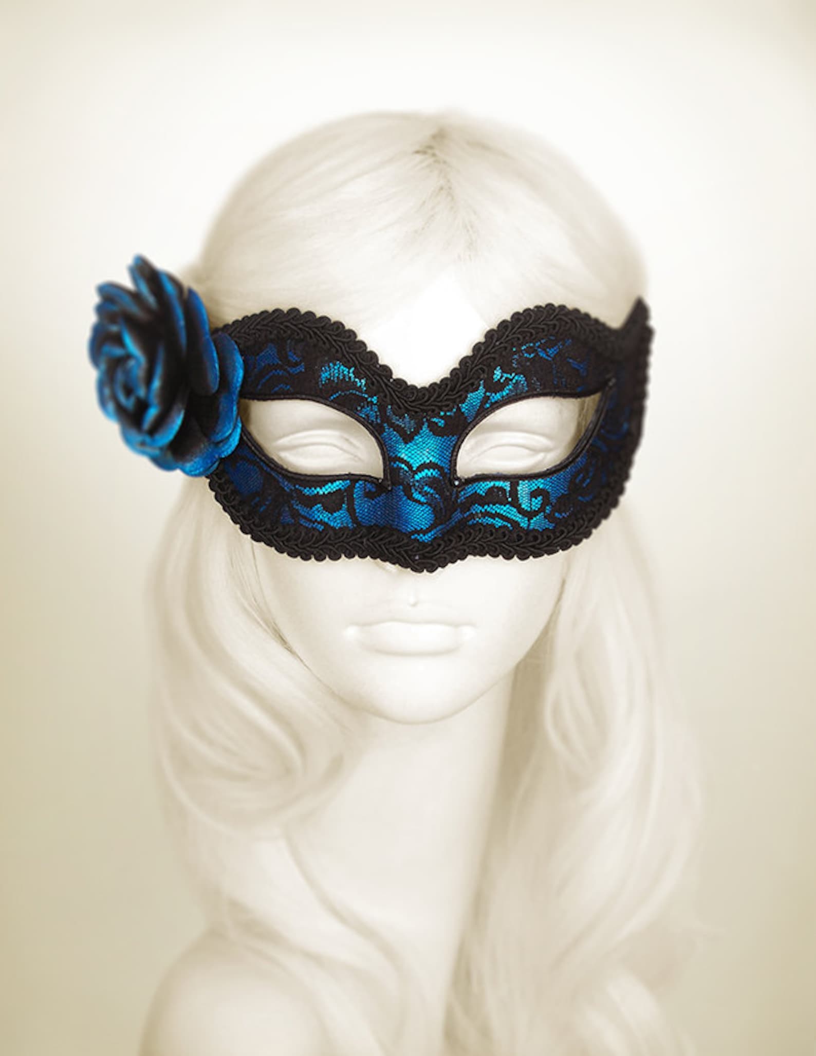 Blue and Black Lace Masquerade Mask - Blue Venetian Mask With Black ...