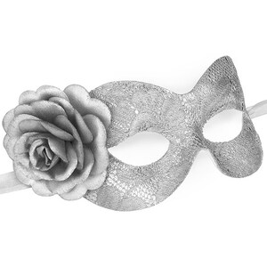 Silver Lace Masquerade Mask With Rose - Etsy