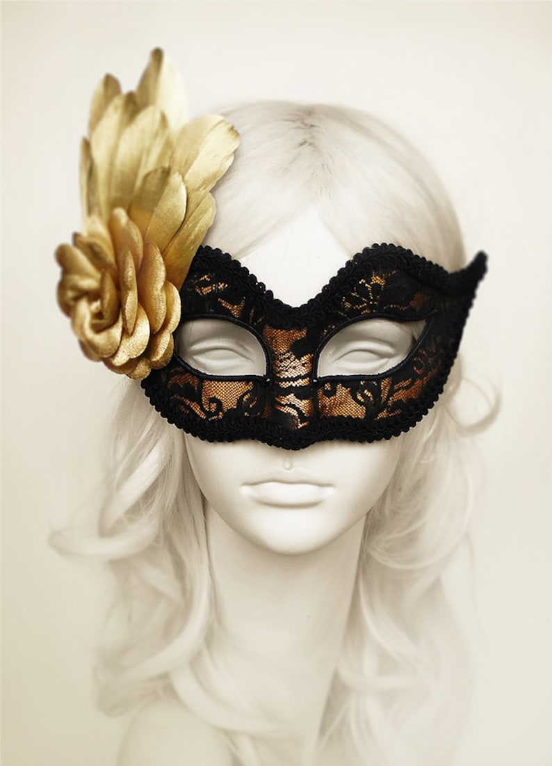 Gold and Black Lace Masquerade Mask Gold Venetian Mask With - Etsy