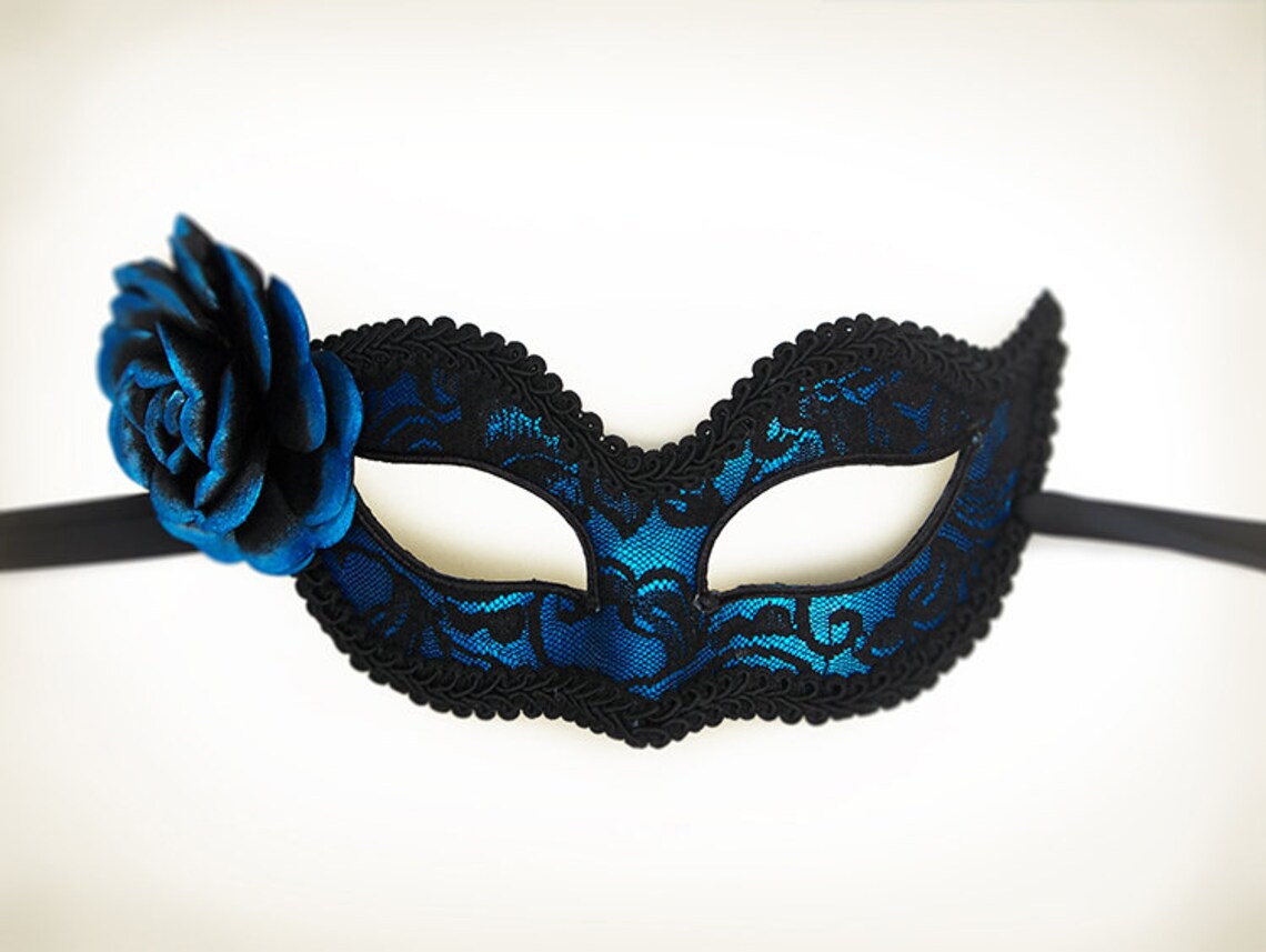 Blue And Black Lace Masquerade Mask Blue Venetian Mask | Etsy
