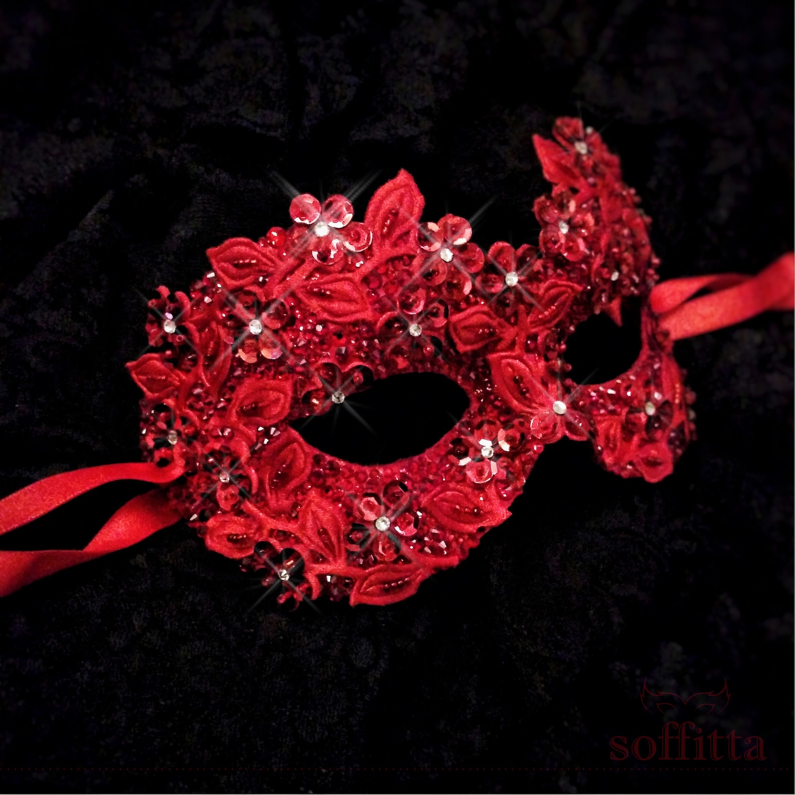 Sequined Red Masquerade Mask With Rhinestones and Embroidery ...