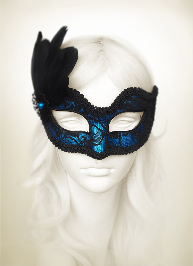 Blue And Black Lace Masquerade Mask Blue Venetian Mask | Etsy