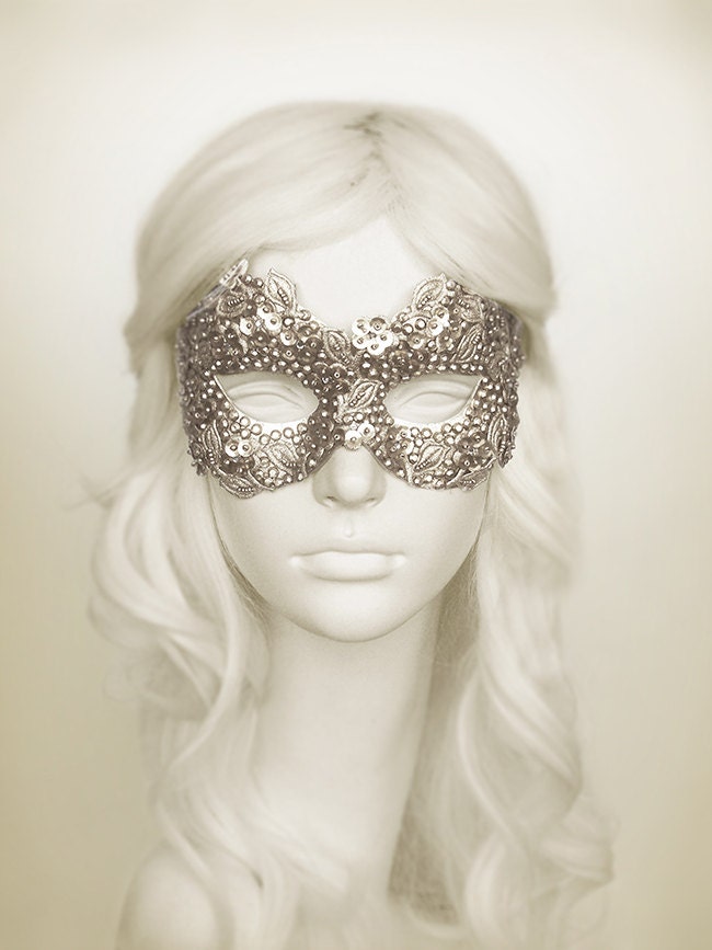 Sequined Silver Masquerade Mask With Rhinestones and - Etsy