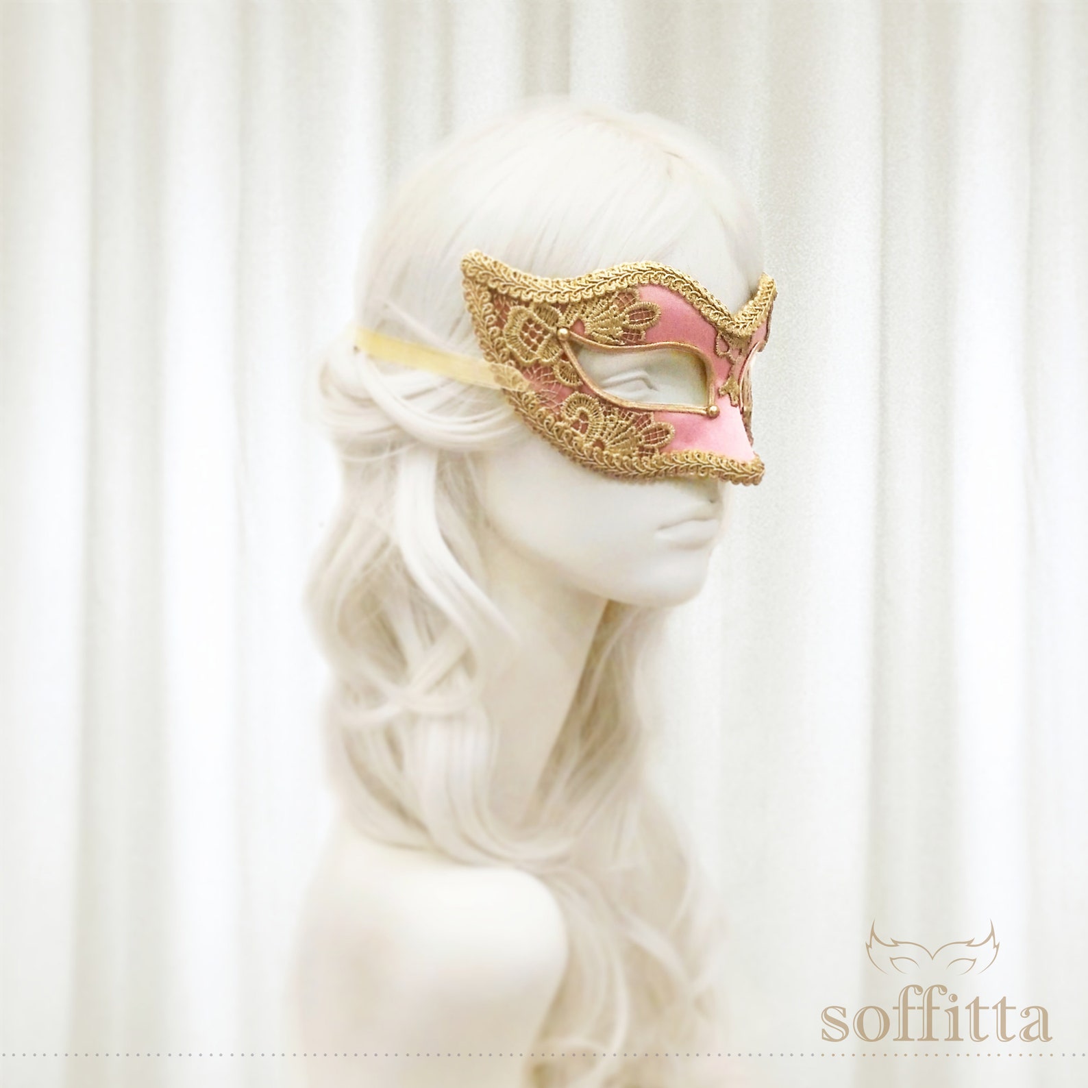 Pink & Gold Applique Embroidery Covered Masquerade Mask - Etsy