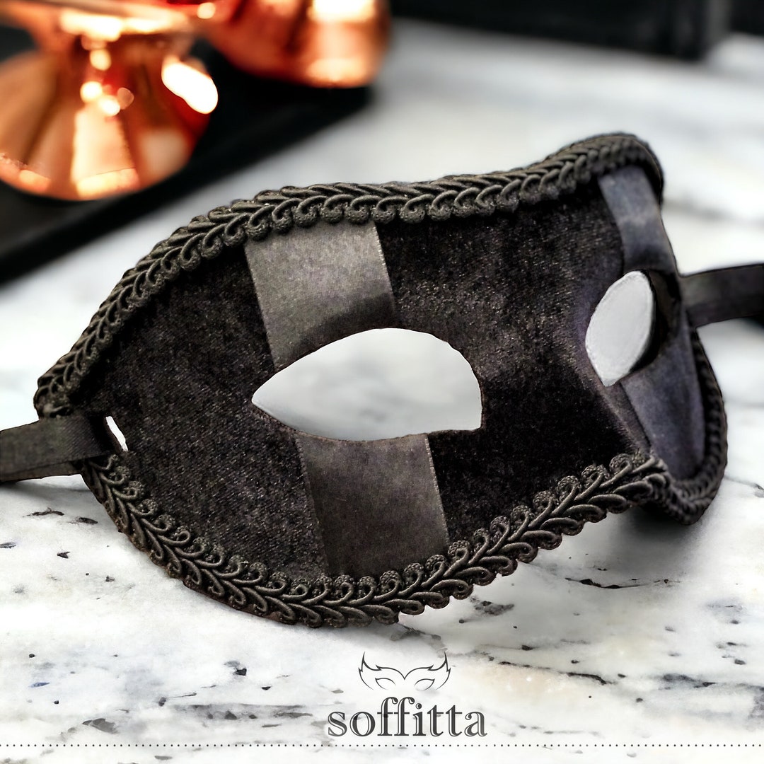 Velvet and Satin Black Masquerade Mask - Groom's Black Mask Venetian ...