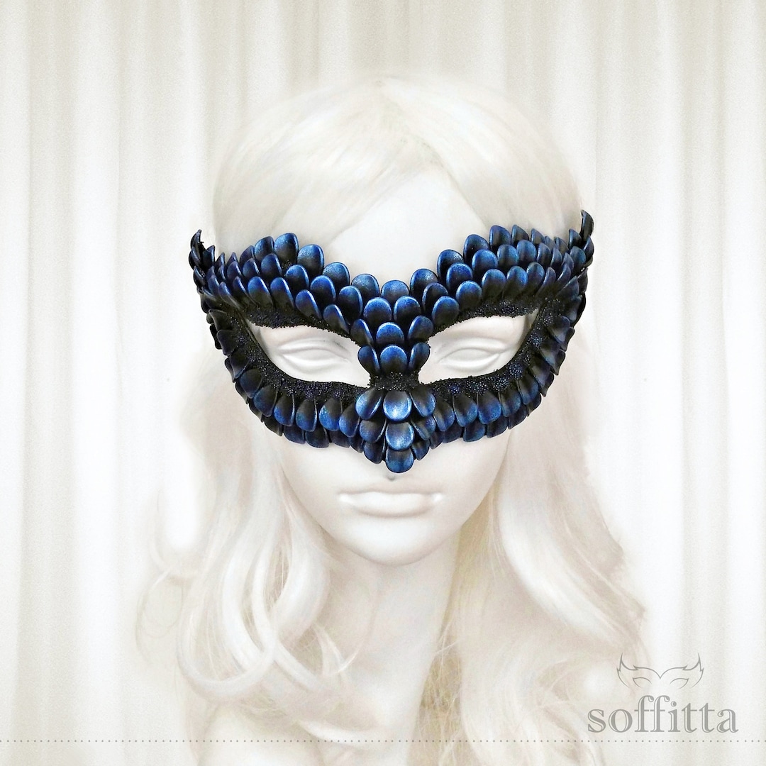 Blue & Black Masquerade Mask With Dragon Scales - Etsy