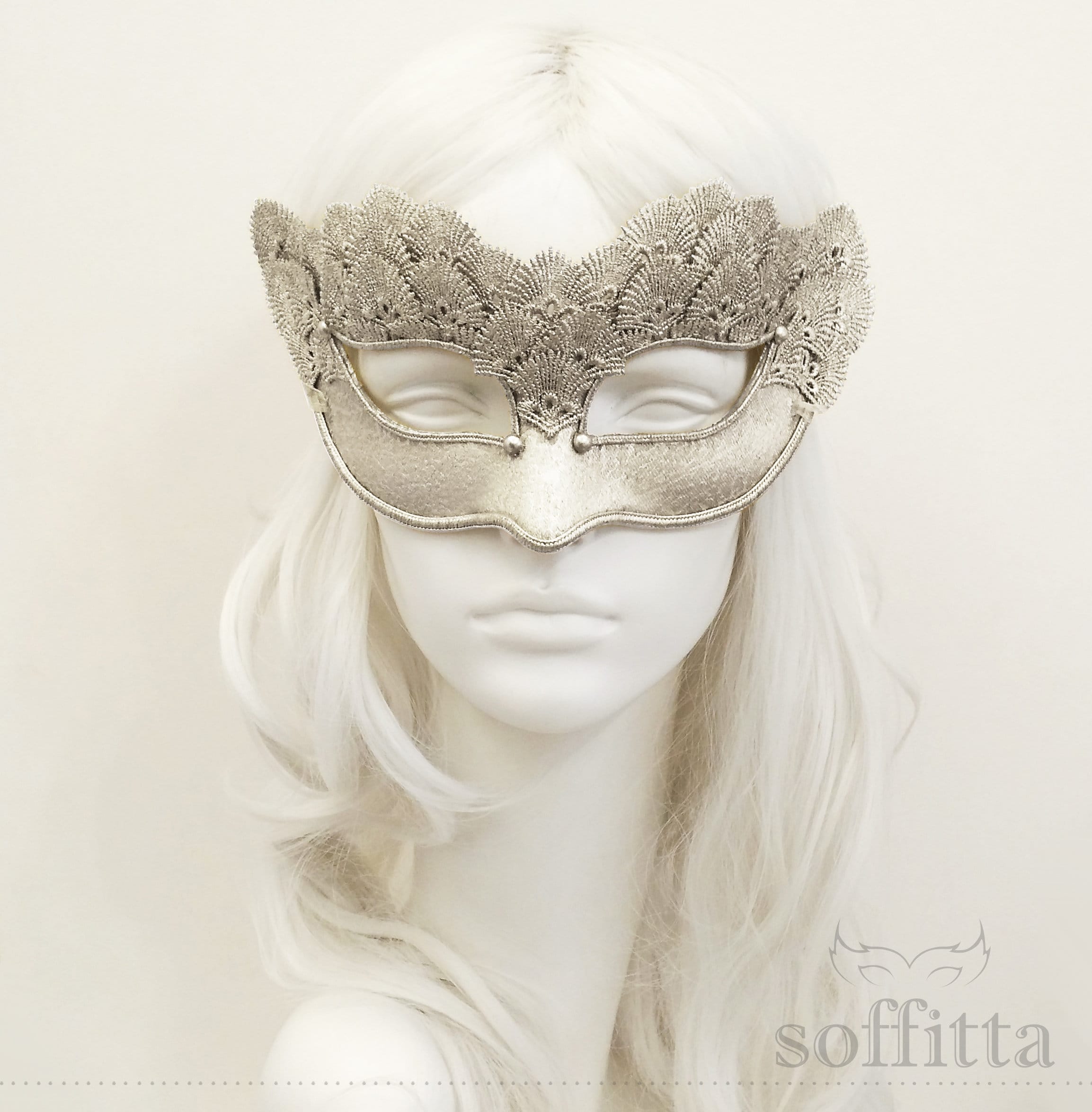 Pure Silver Lace Masquerade Mask With Brocade Fabric - Etsy