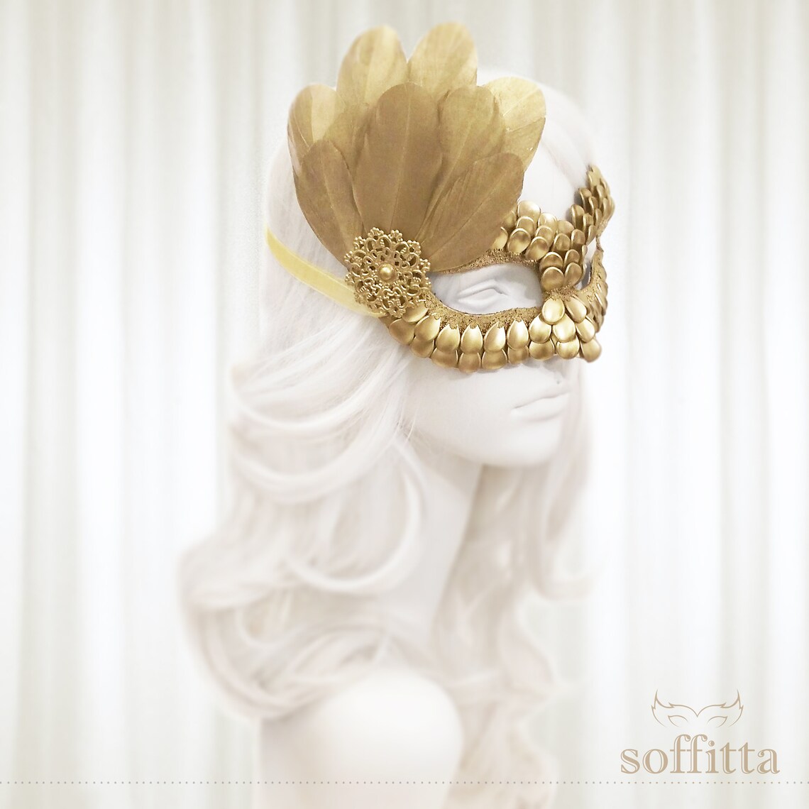 Gold Masquerade Mask With Dragon Scales & Feathers Metallic - Etsy