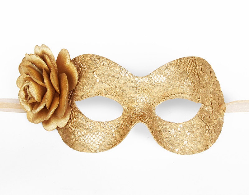 Gold Lace Masquerade Mask With Rose Lace Covered Venetian | Etsy