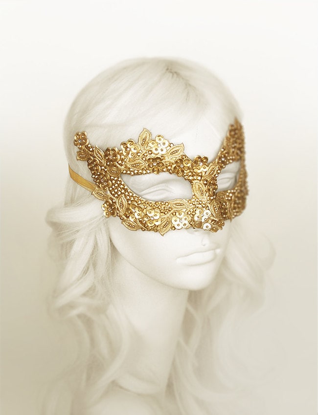 Sequined Gold Masquerade Mask With Rhinestones and Embroidery | Etsy ...