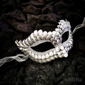 Silver Masquerade Mask With Dragon Scales Texture - Metallic Venetian ...