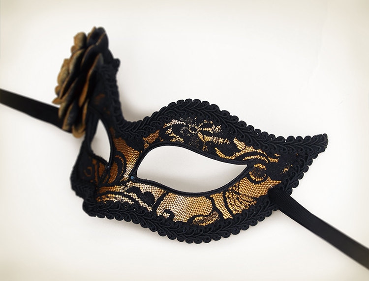 Gold and Black Lace Masquerade Mask - Gold Venetian Mask Decorated With ...