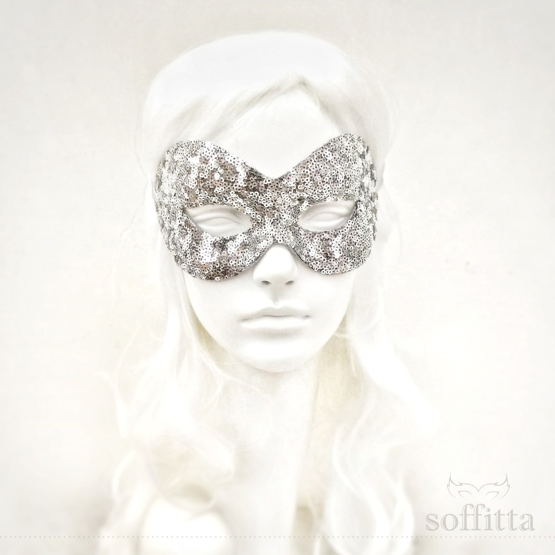 Silver Sequin Masquerade Mask - Shimmering Venetian Style Halloween ...