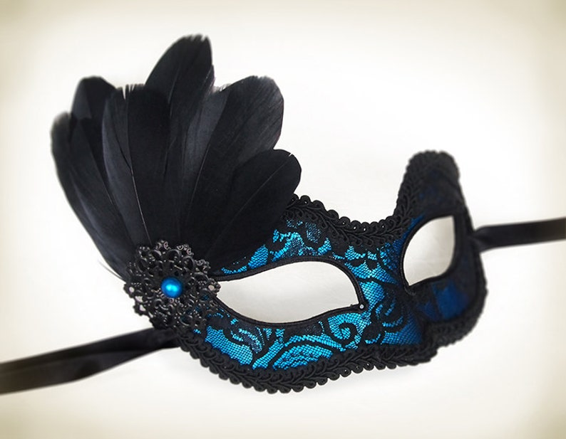 Blue and Black Lace Masquerade Mask Blue Venetian Mask With - Etsy