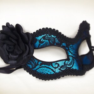 Blue and Black Lace Masquerade Mask - Blue Venetian Mask With Black ...