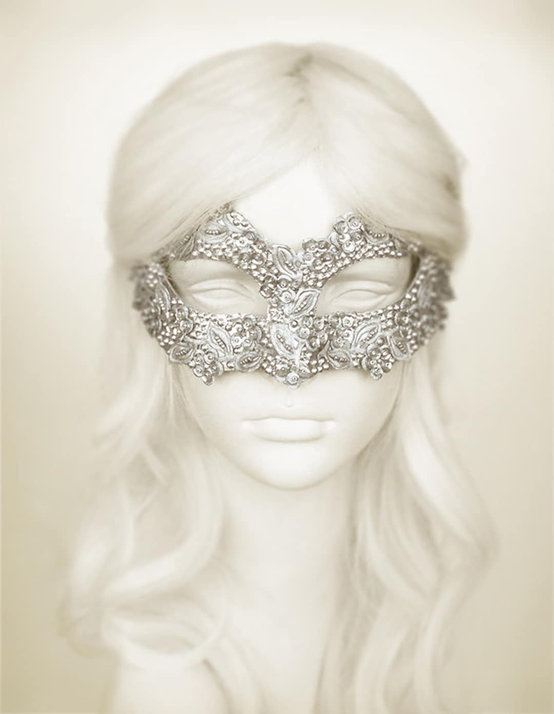 Sequined Silver Masquerade Mask With Rhinestones and Embroidery ...