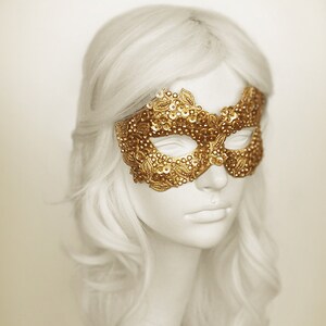 Sequined Gold Masquerade Mask With Rhinestones and Embroidery ...