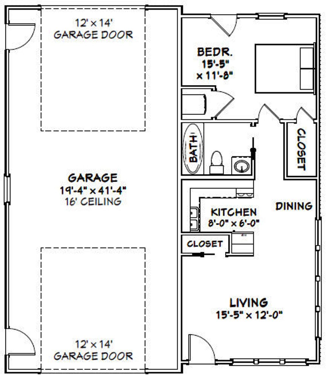 36x42 1-RV Garage 1 Bedroom, 1 Bath 1,480 Sq Ft PDF Floor Plan Instant ...