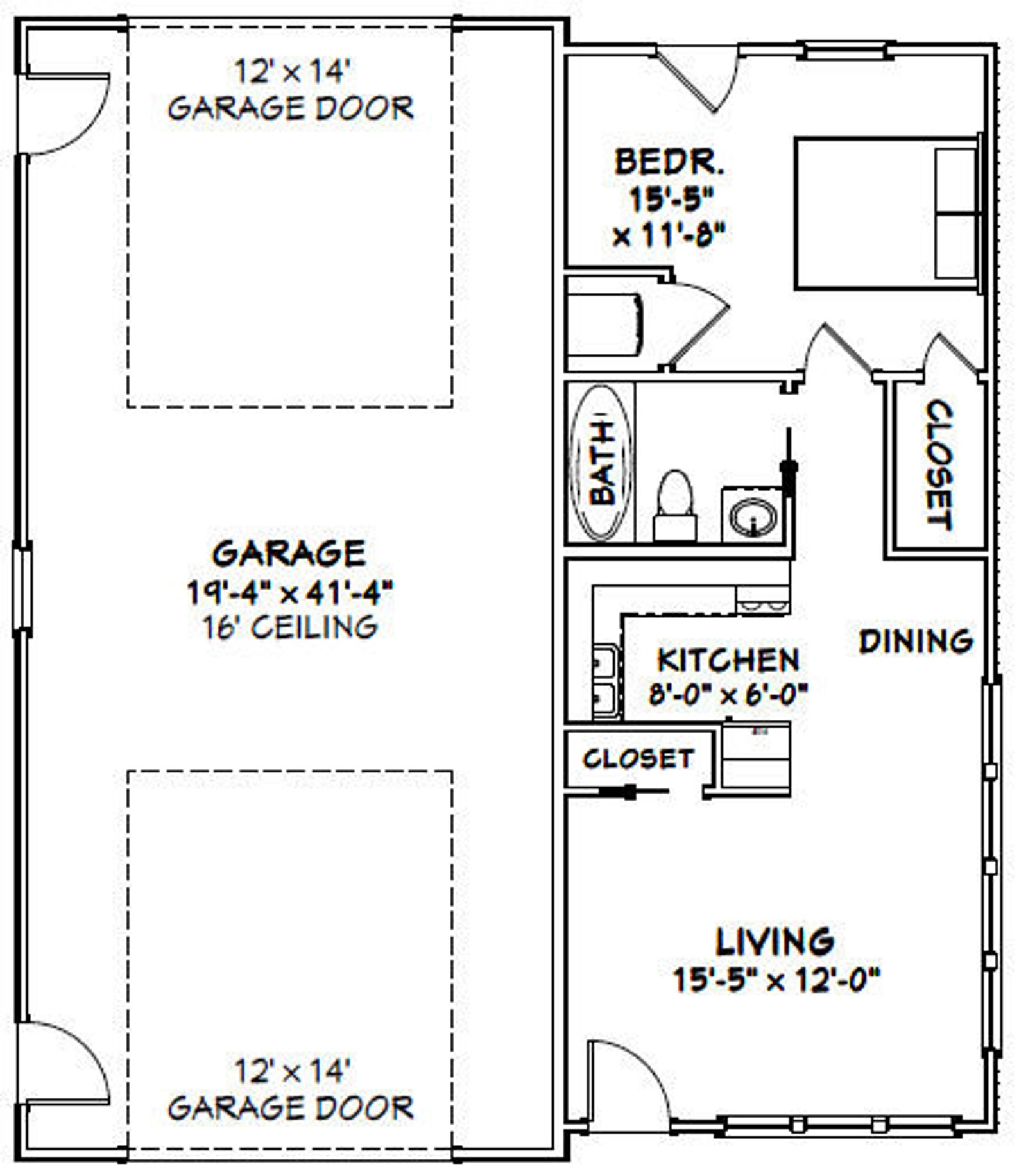 36x42 1-RV Garage -- 1 Bedroom, 1 Bath -- 1,480 Sq Ft -- PDF Floor Plan ...