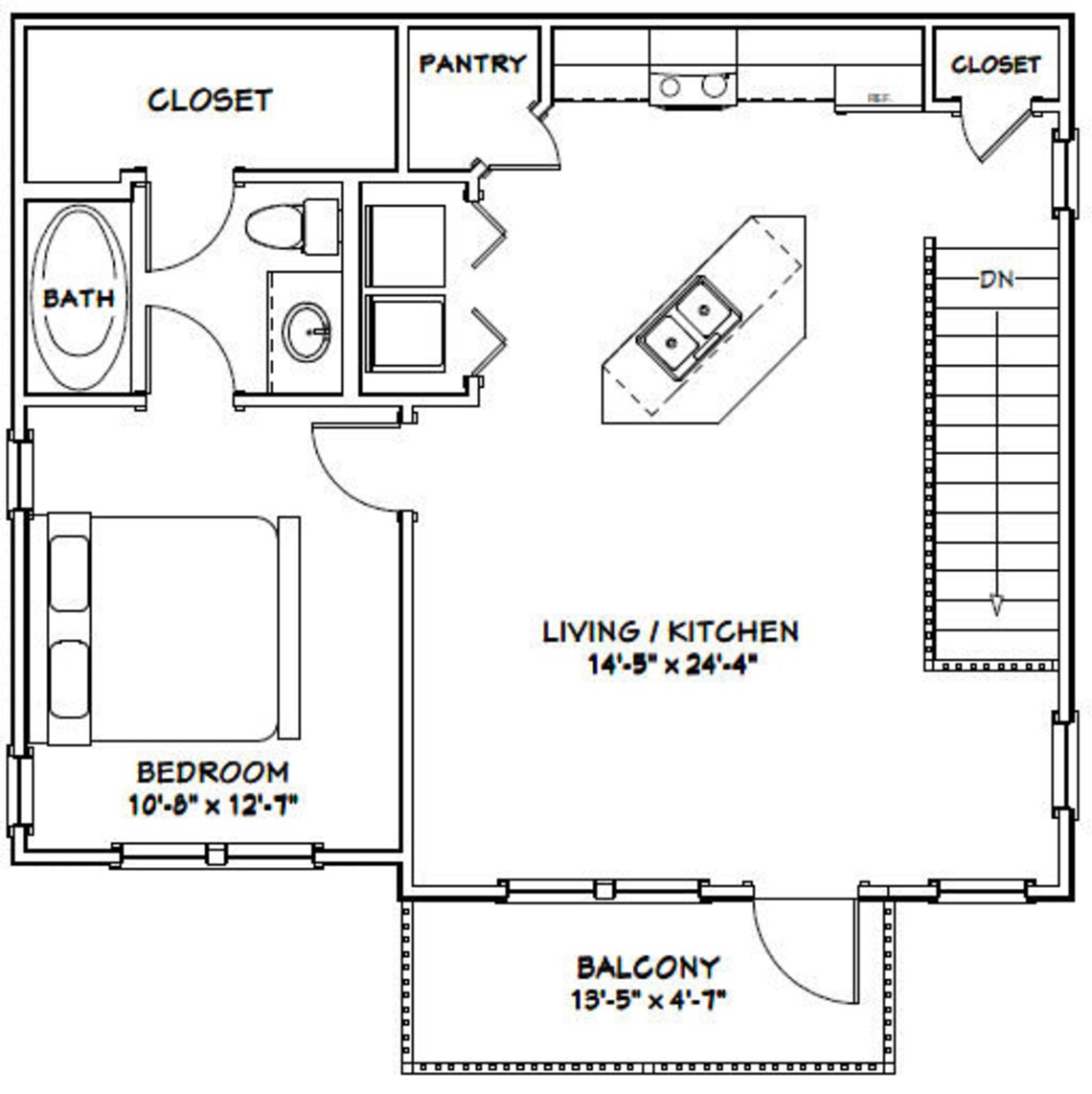 30x24 House 1-bedroom 1.5-bath 1,029 Sq Ft PDF Floor Plan Instant ...