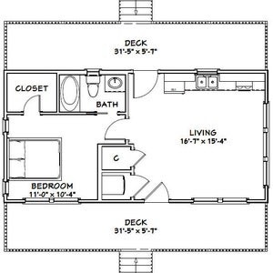 32x16 House -- 1-bedroom 1-bath -- 512 Sq Ft -- PDF Floor Plan ...