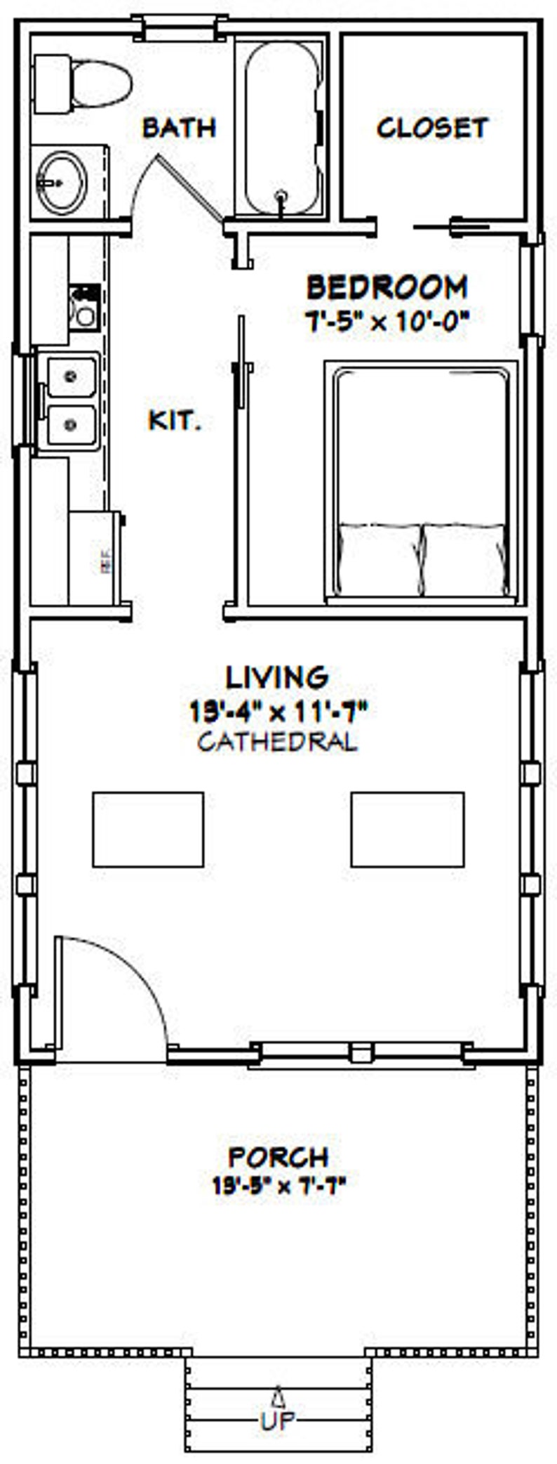 14x28 House -- 1-bedroom 1-bath -- 391 Sq Ft -- PDF Floor Plan ...