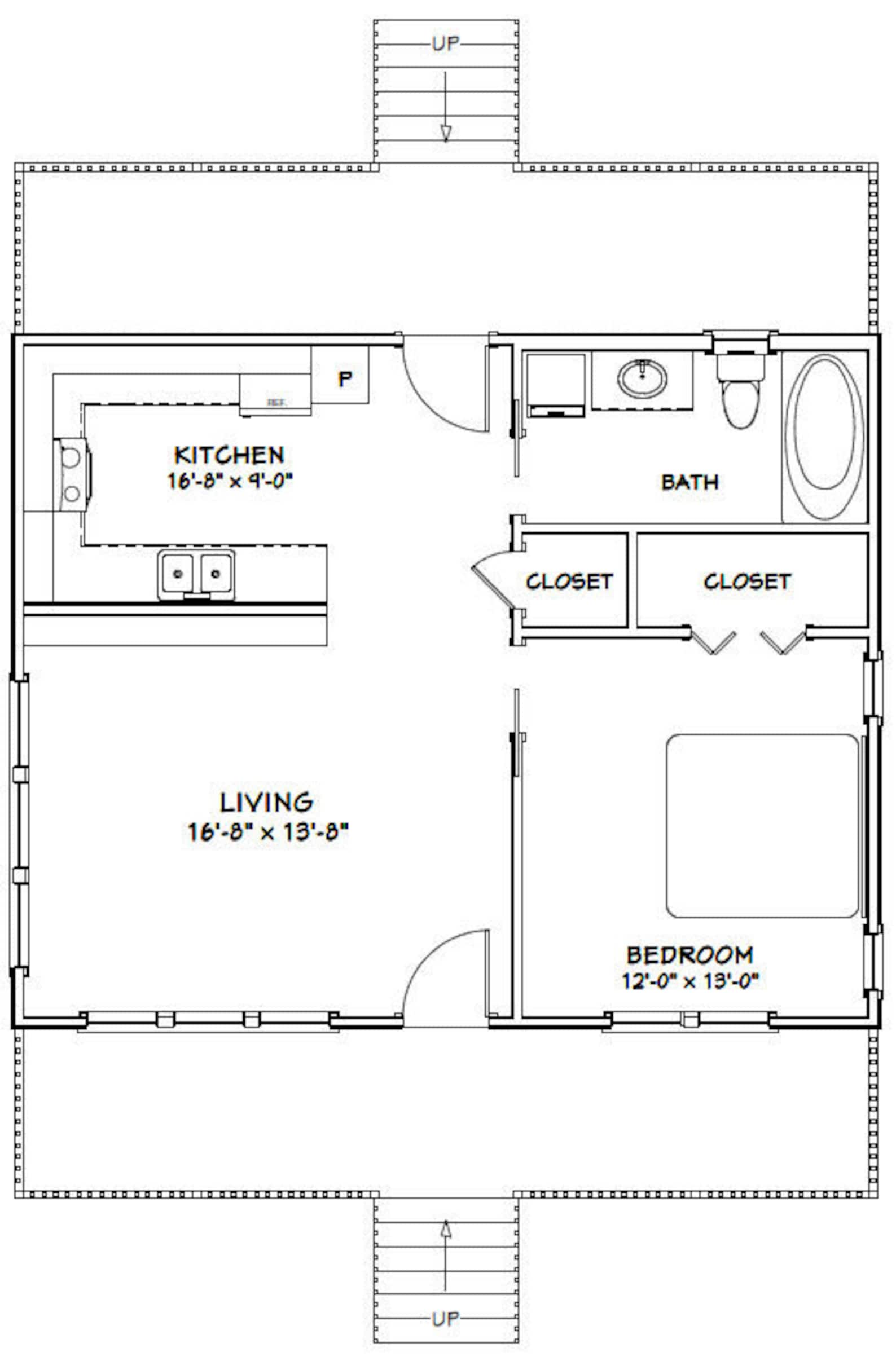 30x24 House -- 1-bedroom 1-bath -- 720 Sq Ft -- PDF Floor Plan ...