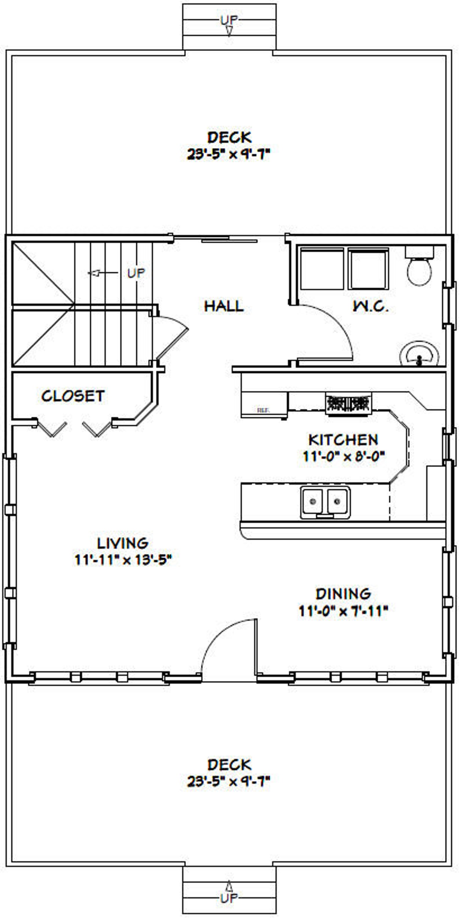 24x24 House 3 Bedroom 2 Bath 1106 sq ft PDF Floor | Etsy