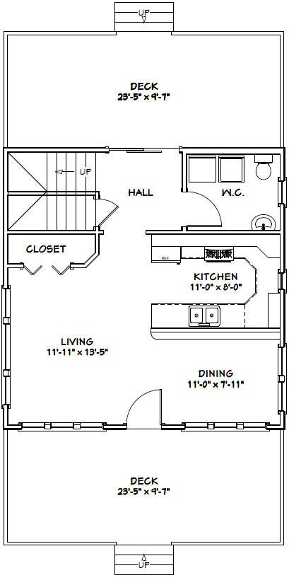24x24 House -- 3 Bedroom 2 Bath -- 1,106 Sq Ft -- PDF Floor Plan ...