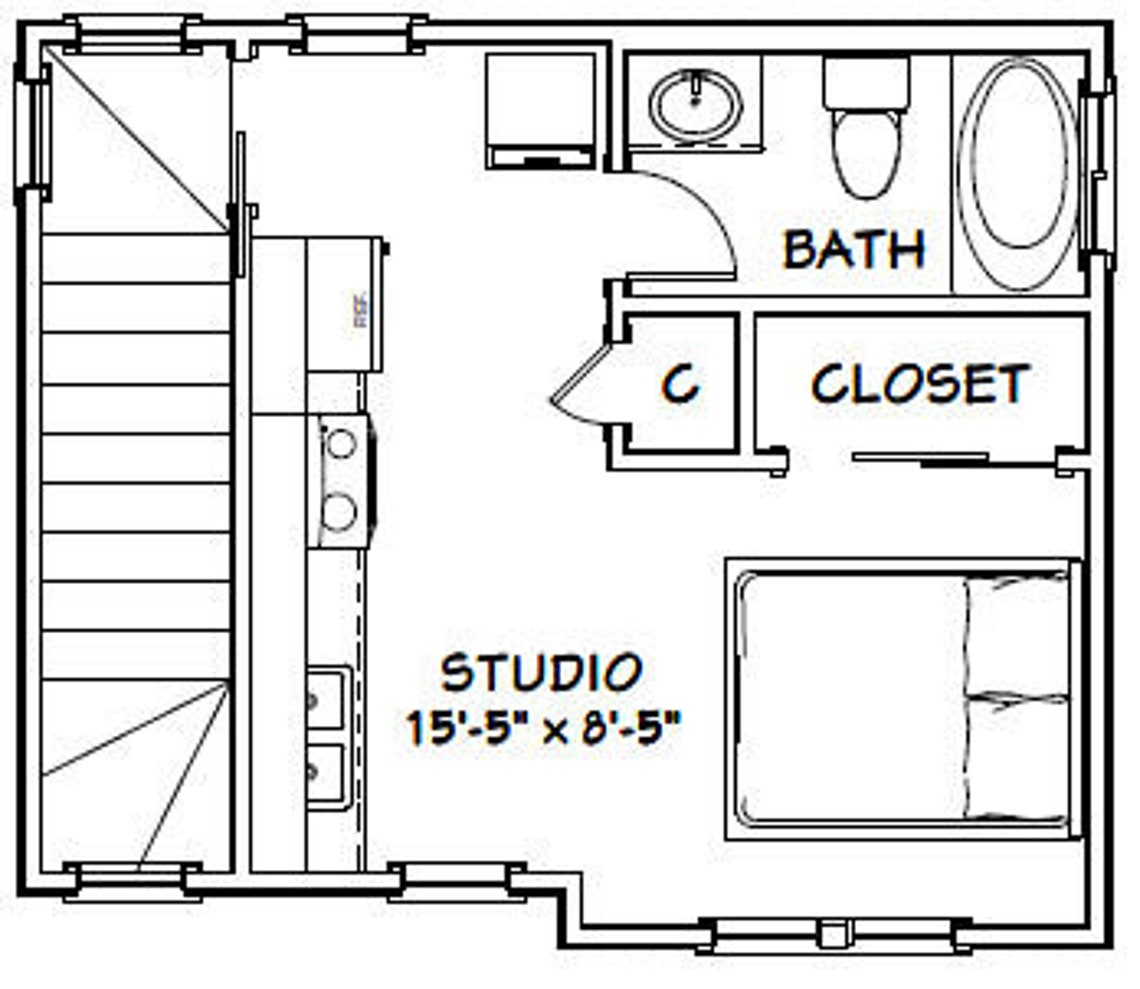 20x16 House 1-bedroom 1.5-bath 292 Sq Ft PDF Floor Plan Instant ...