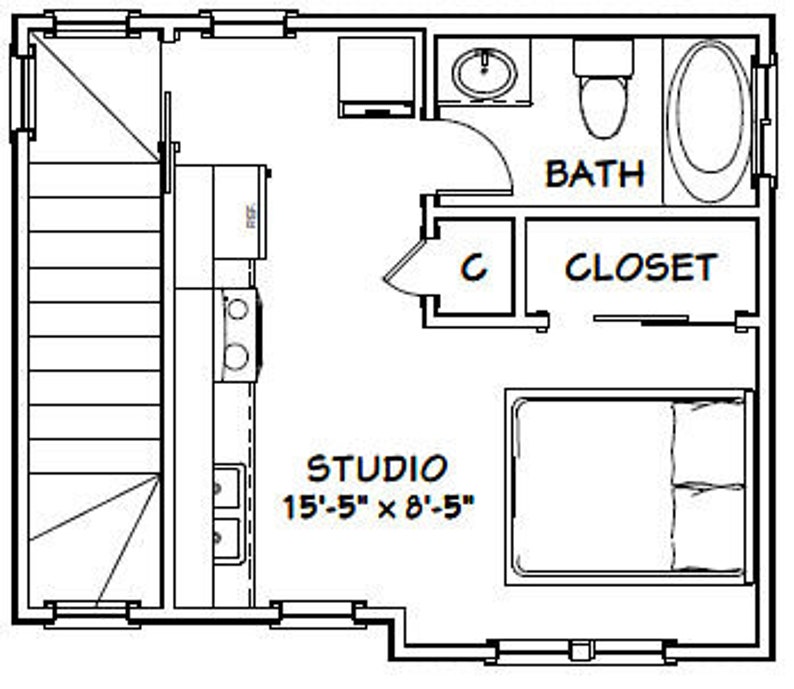 20x16 House 1-bedroom 1.5-bath 292 Sq Ft PDF Floor Plan Instant ...