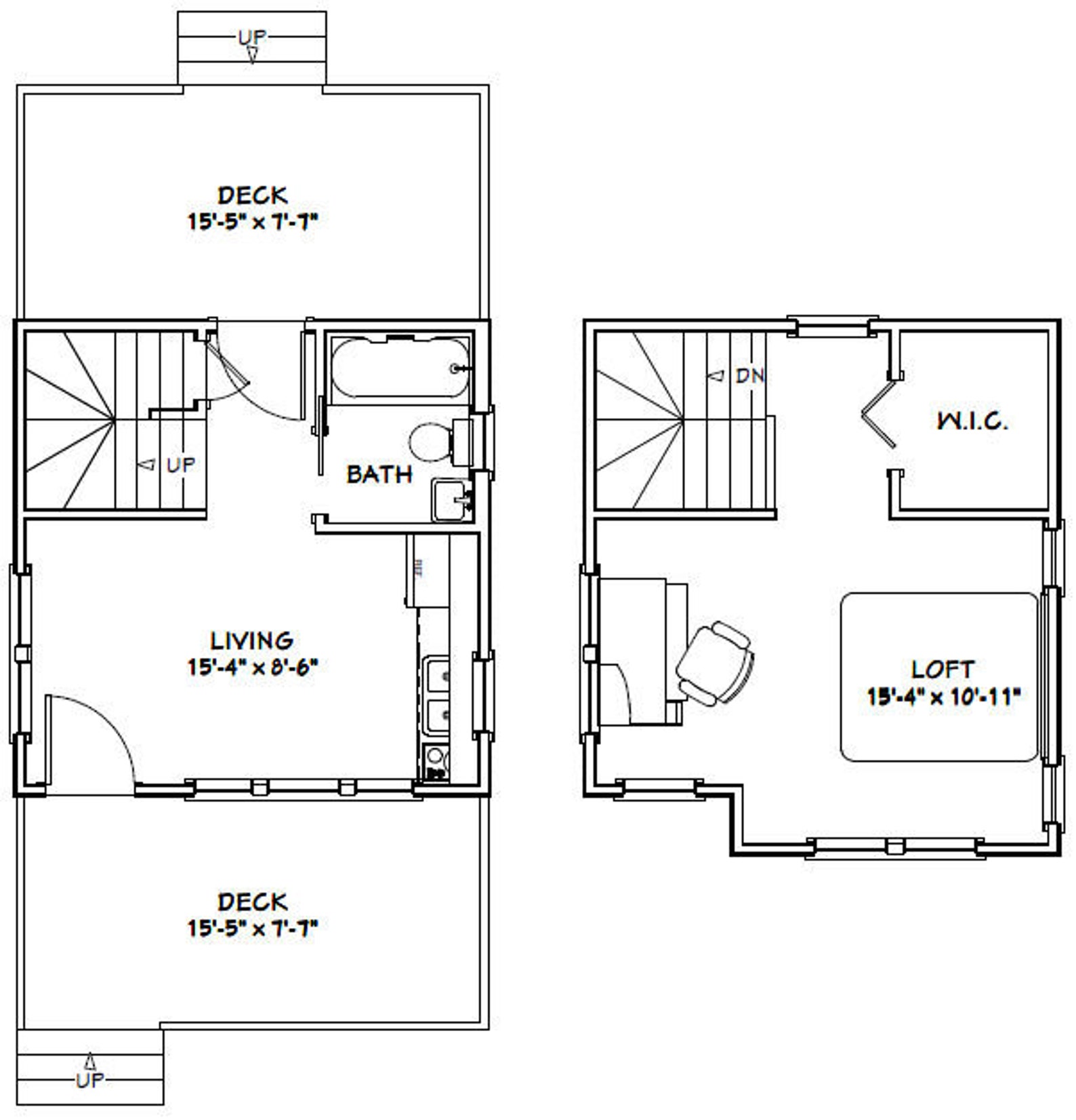 16x16 House -- 1-bedroom 1-bath -- 493 Sq Ft -- PDF Floor Plan ...